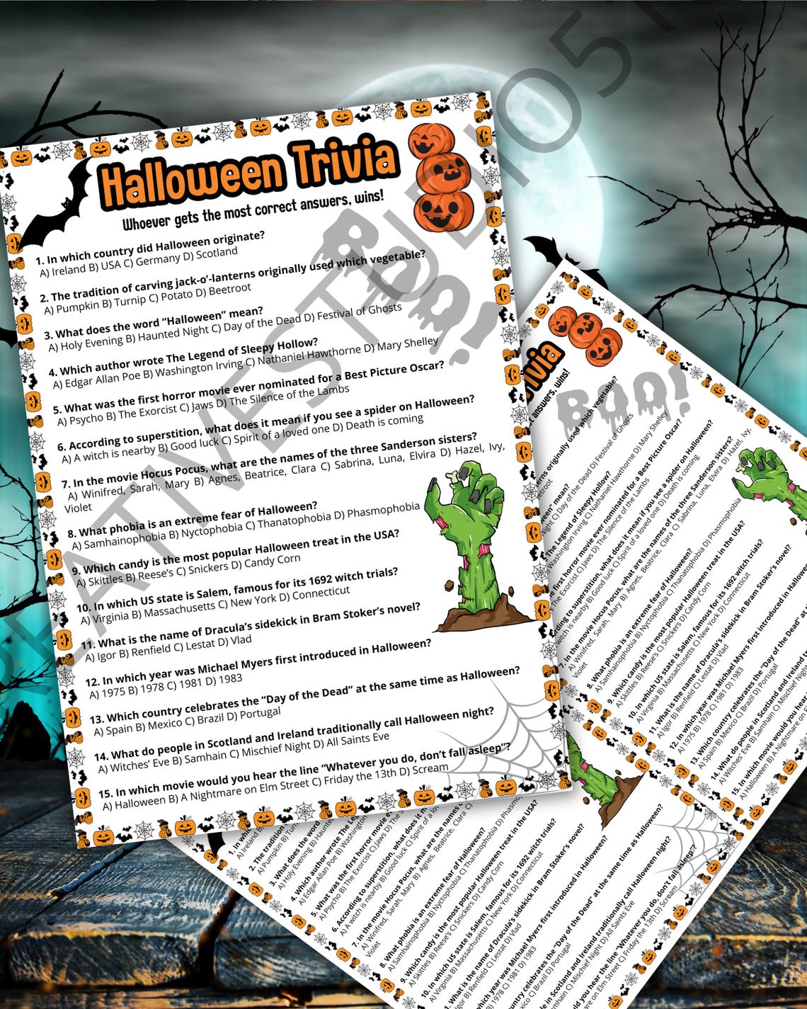 Halloween Trivia, Printable Halloween Trivia Quiz for Kids Teens Adult ...