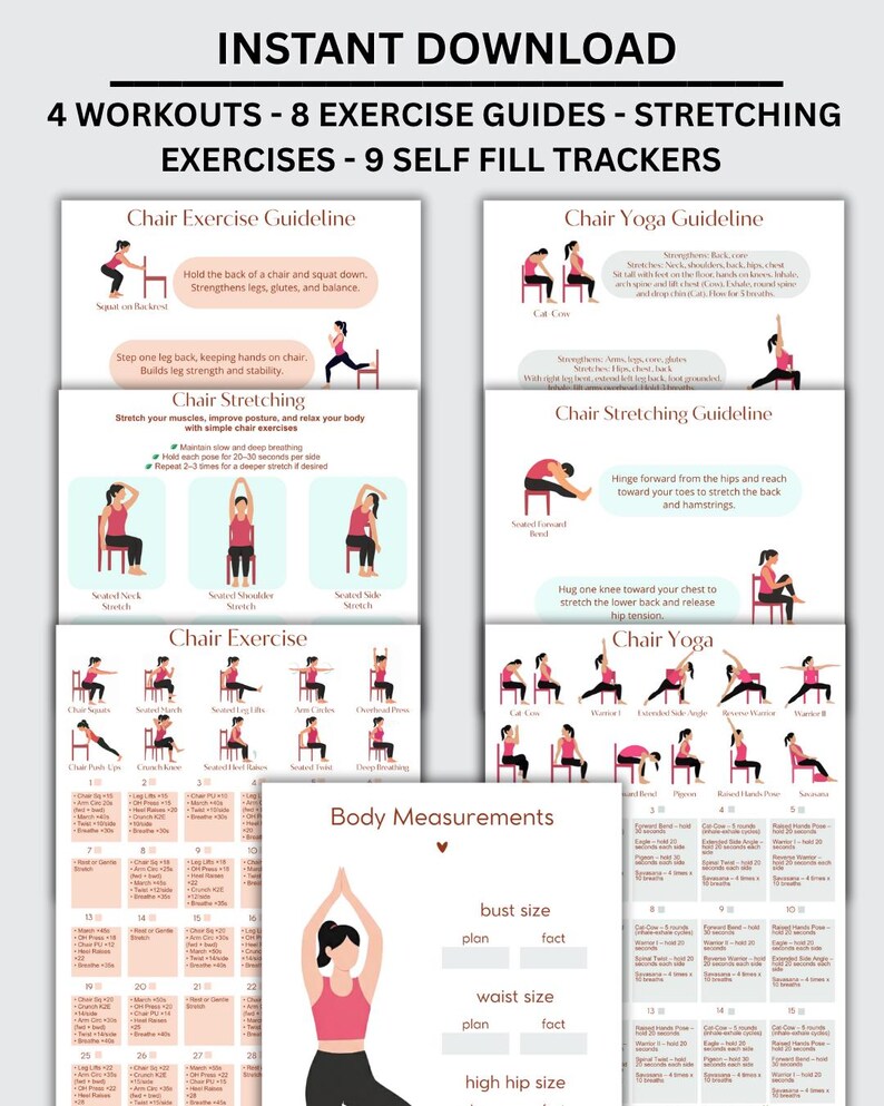 Chair Yoga & Exercise Printable Bundle 22 PAGES, Seniors Workout ...