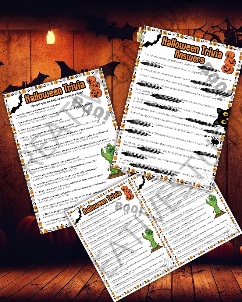 Halloween Trivia, Printable Halloween Trivia Quiz for Kids Teens Adult ...
