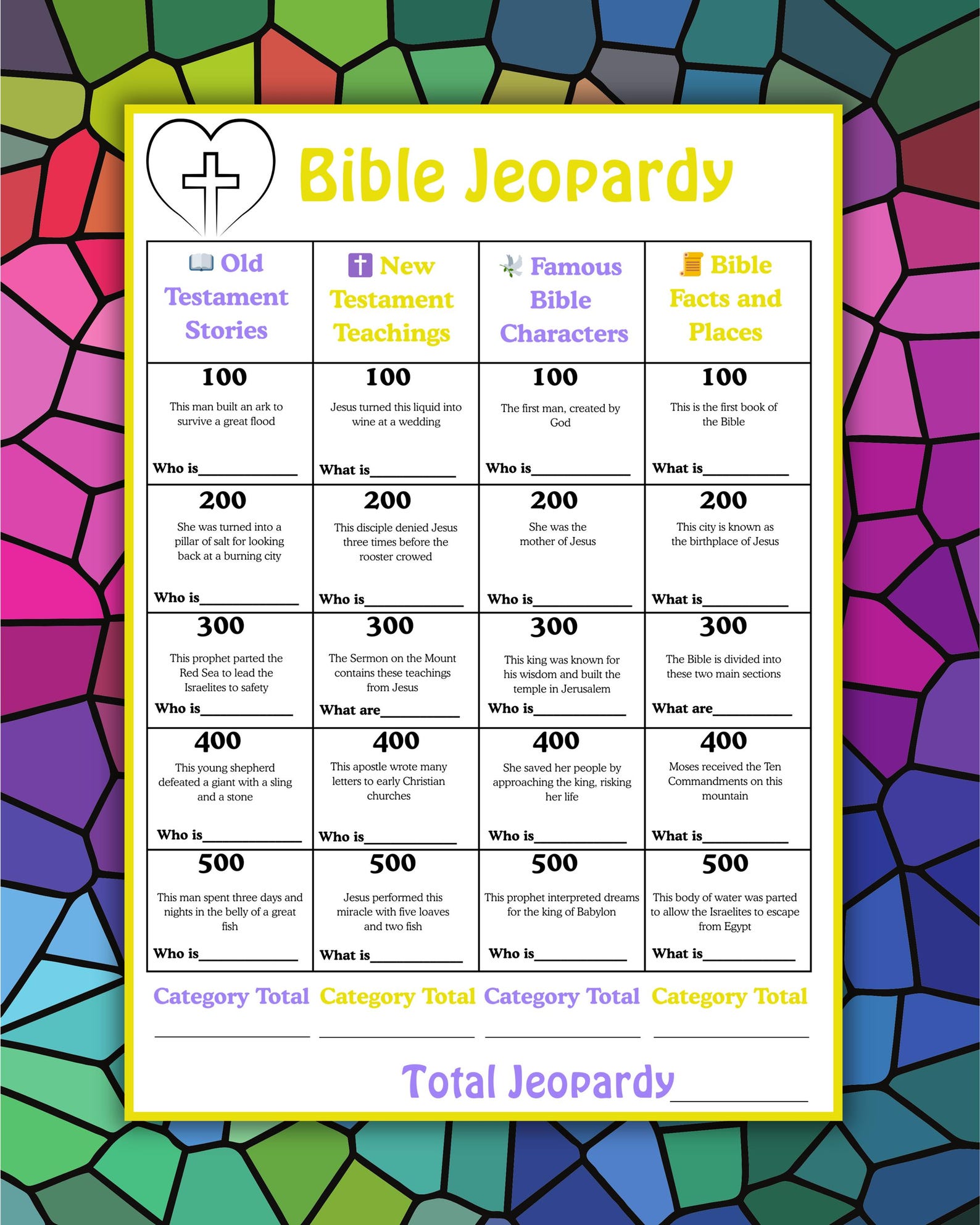 Bible Jeopardy, Bible Games, Bible Trivia Game, Bible Games for Kids ...