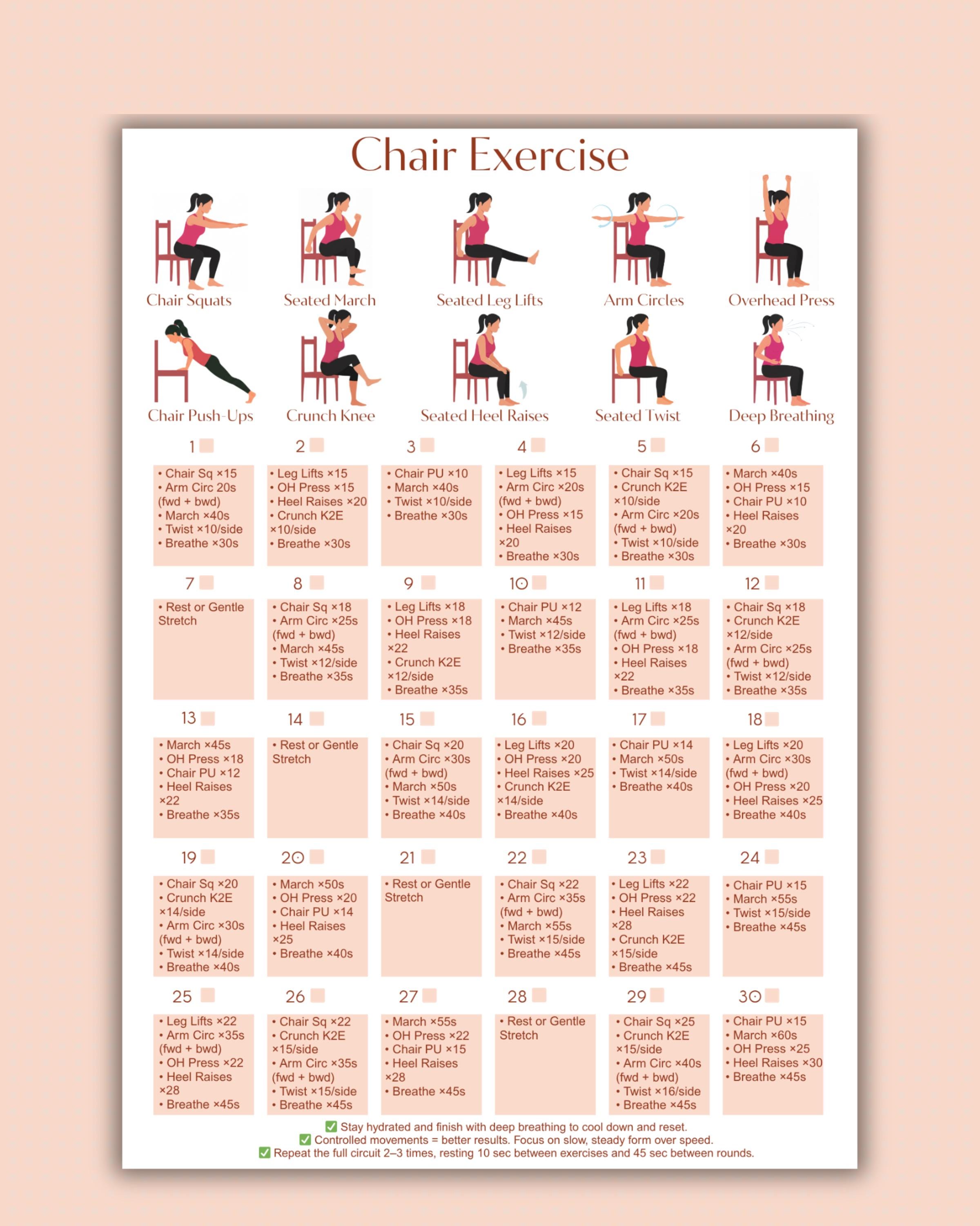 Chair Yoga & Exercise Printable Bundle 22 PAGES, Seniors Workout ...
