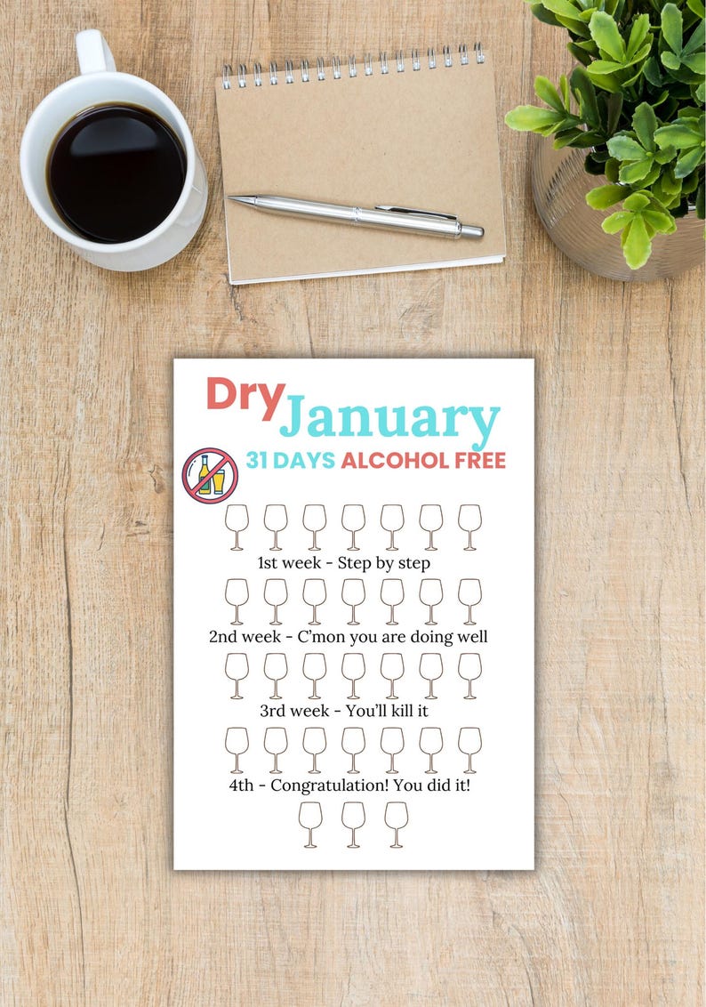 Dry January Countdown Tracker, Printable Dry January Challenge, No ...