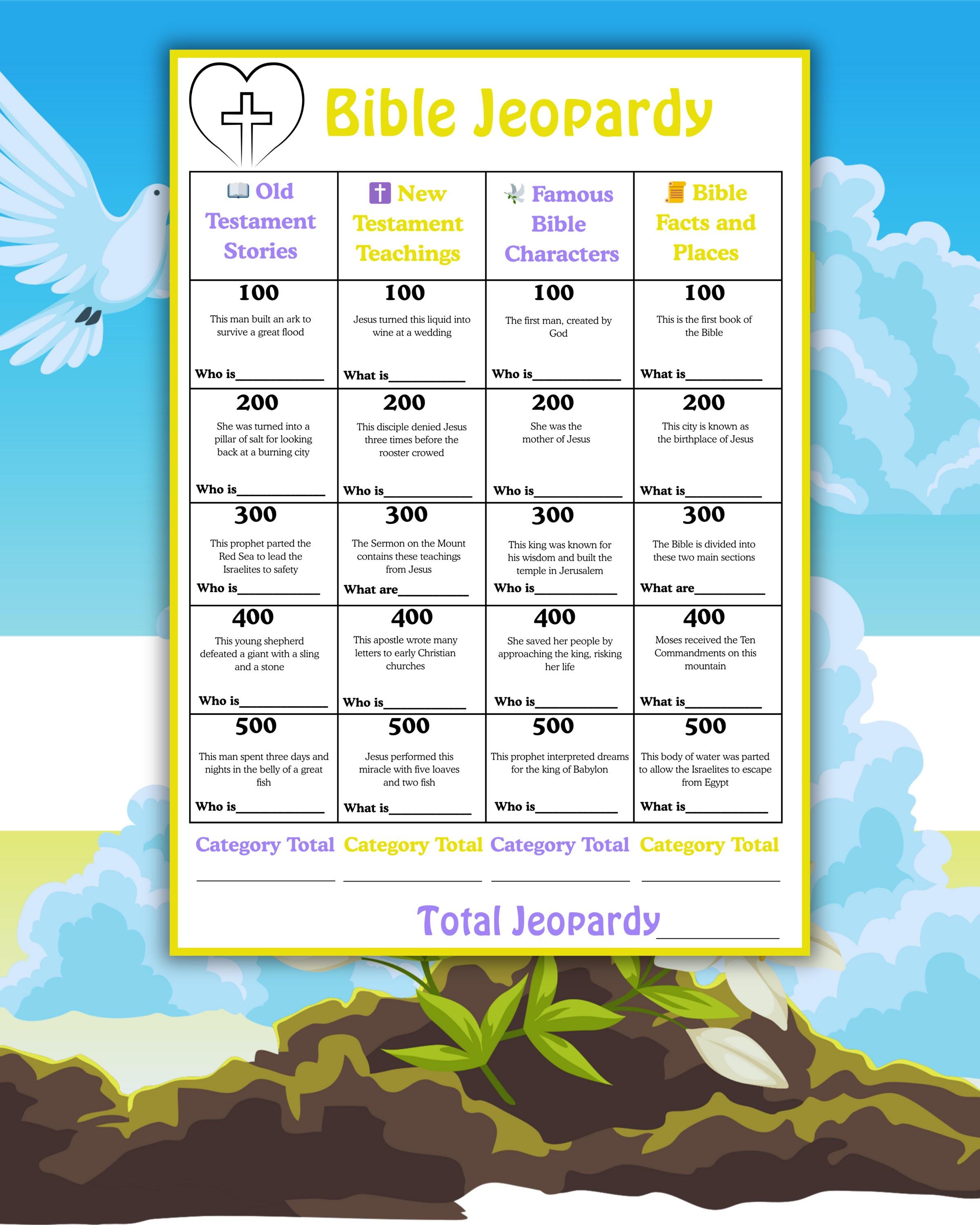 Bible Jeopardy, Bible Games, Bible Trivia Game, Bible Games for Kids ...