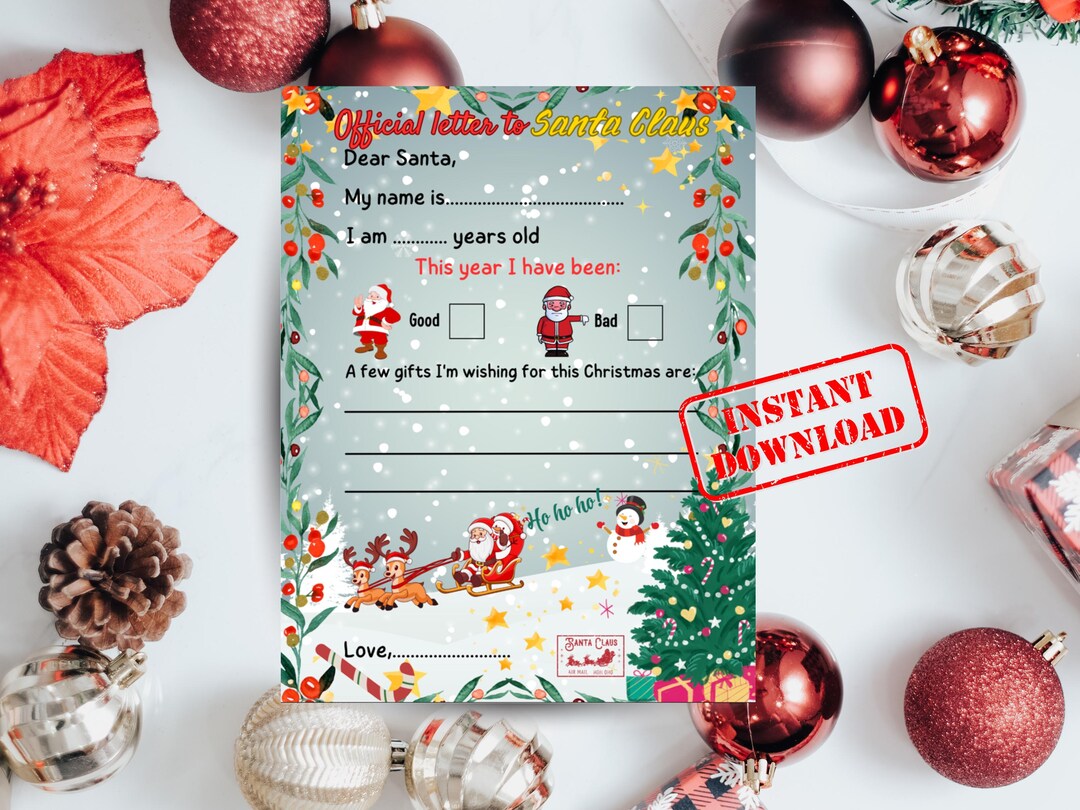 Letter to Santa Claus for Children - Immediate Download - Printable - Etsy