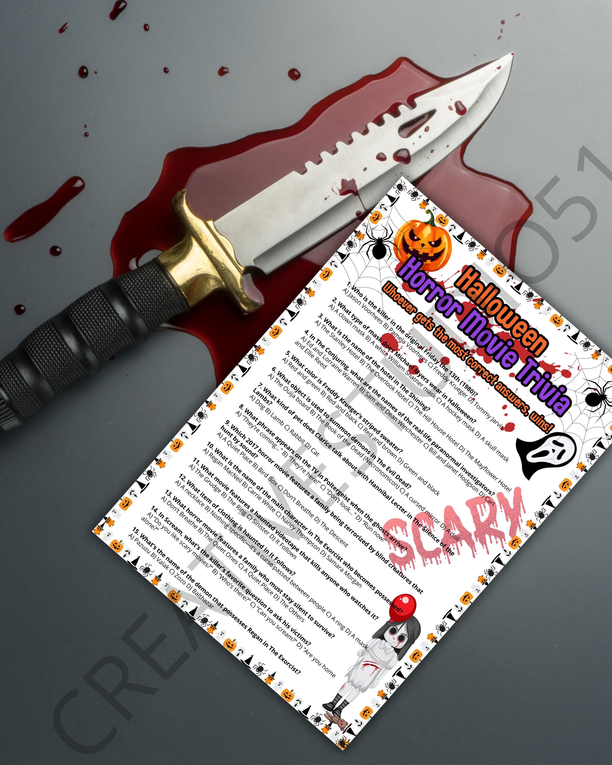 Horror Movie Trivia, Halloween Movie Trivia, Printable Halloween Trivia ...
