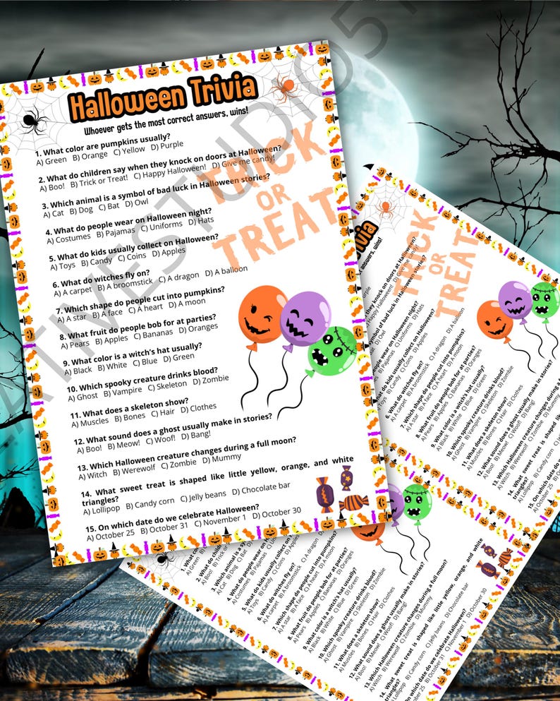 Halloween Trivia Game, Printable Halloween Trivia Quiz for Kids Teens ...