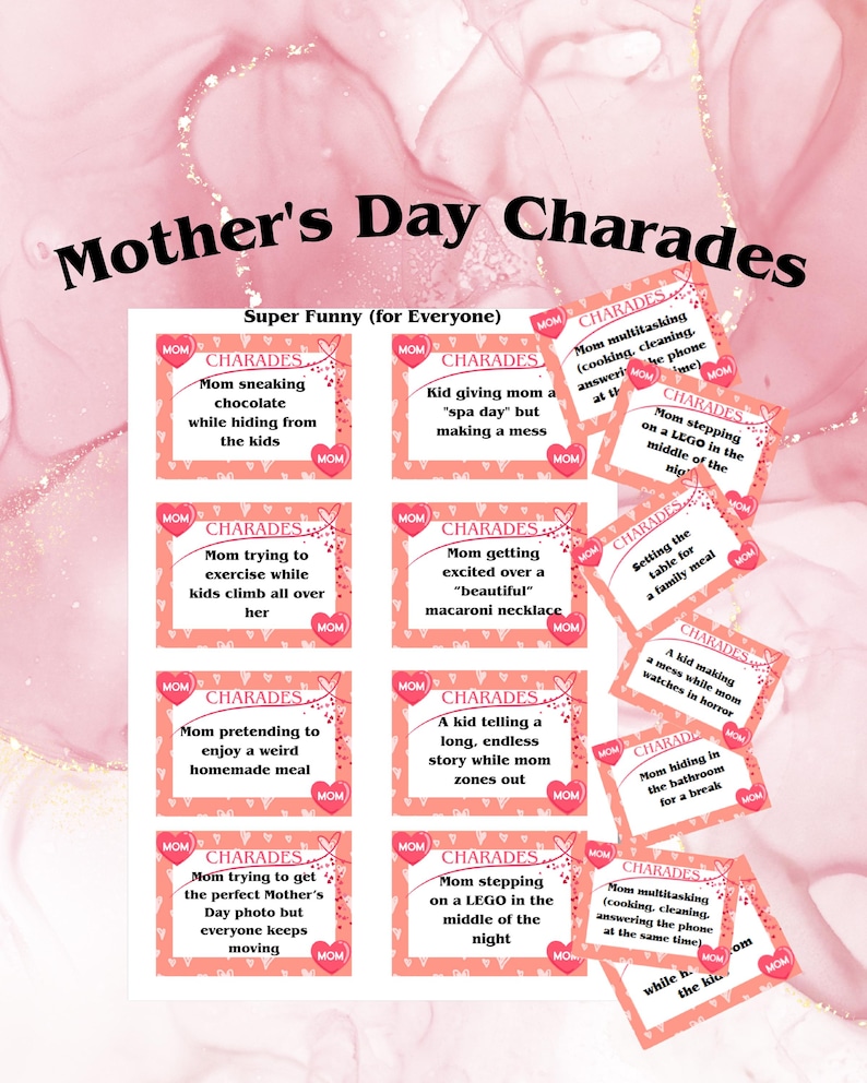 Mother’s Day Charades, Printable Mother's Day Party Game for Kids and ...