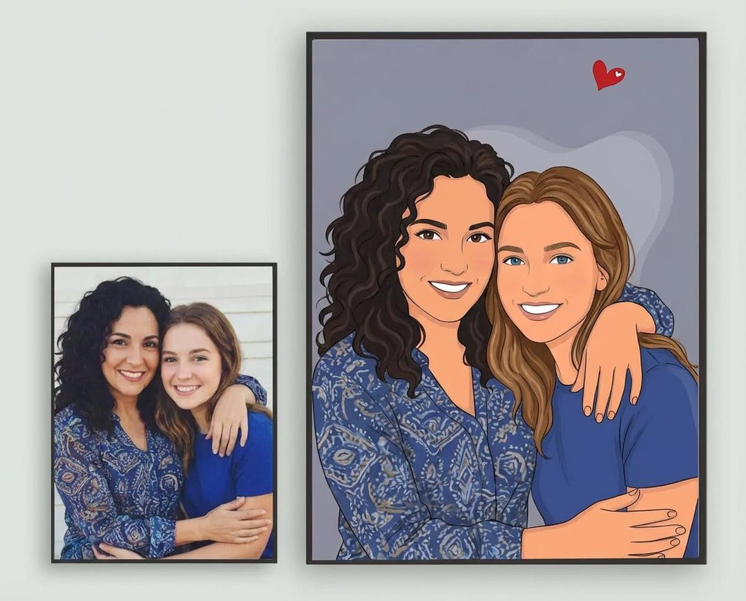 Custom Faceless Family Portrait Mothers Day Gift Mom and Daughter ...