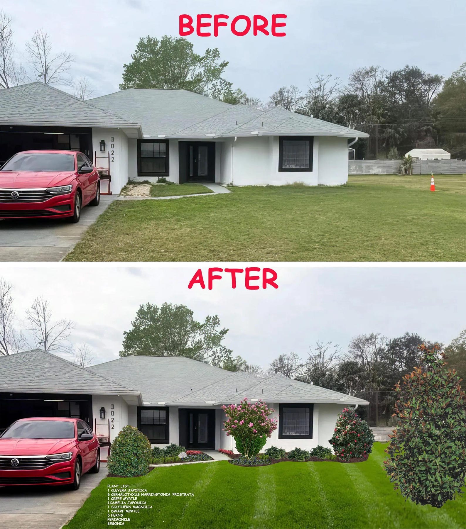 Custom Front Yard Landscape Design Digital Before & After for Your Home ...