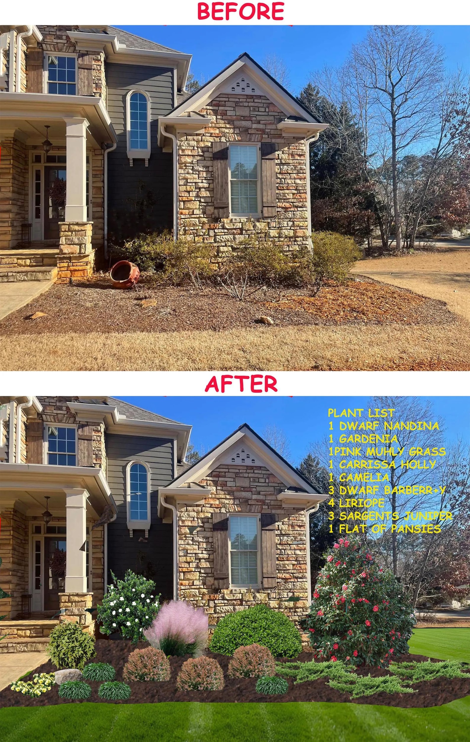 Custom Front Yard Landscape Design Digital Before & After for Your Home ...