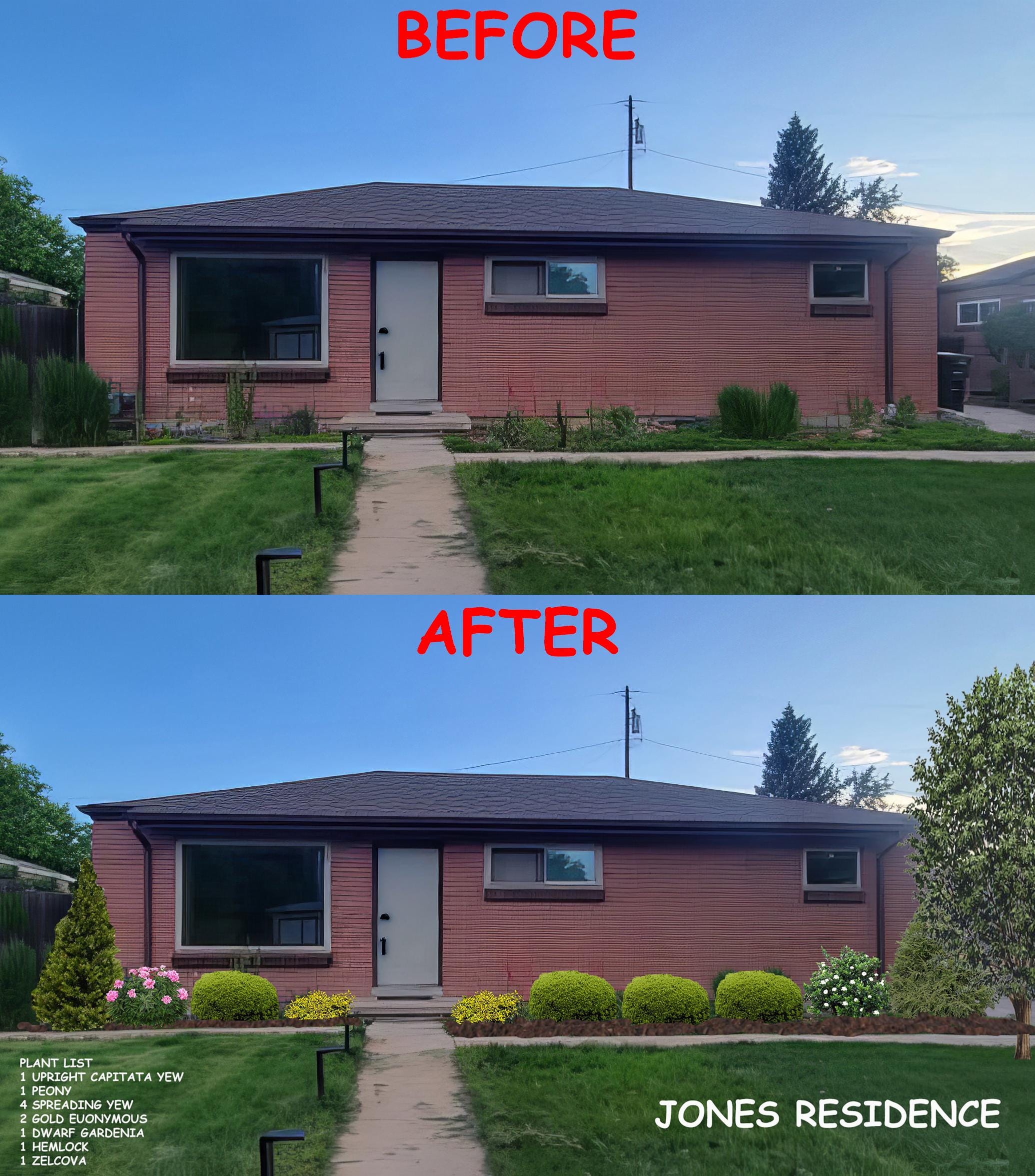 Custom Front Yard Landscape Design Digital Before & After for Your Home ...