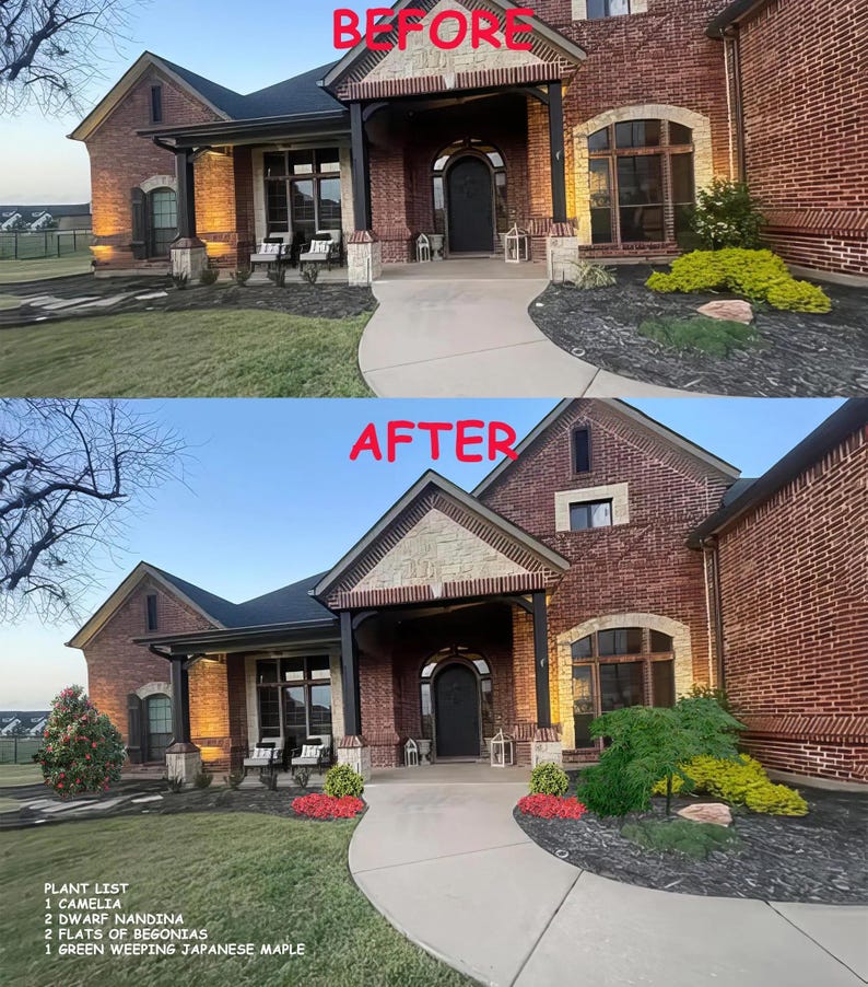 Custom Front Yard Landscape Design Digital Before & After for Your Home ...