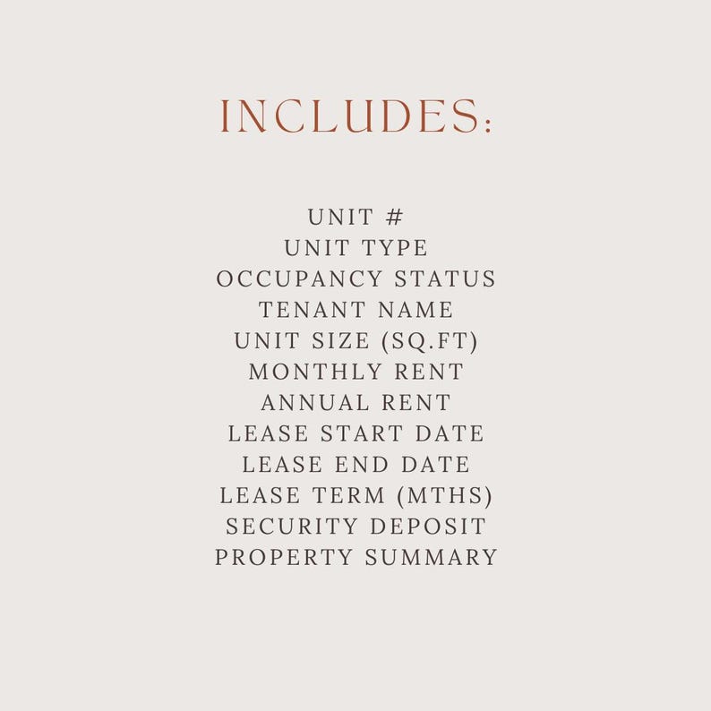 Rent Roll,tenant Roster,property Summary,real Estate,tenant Tracker ...