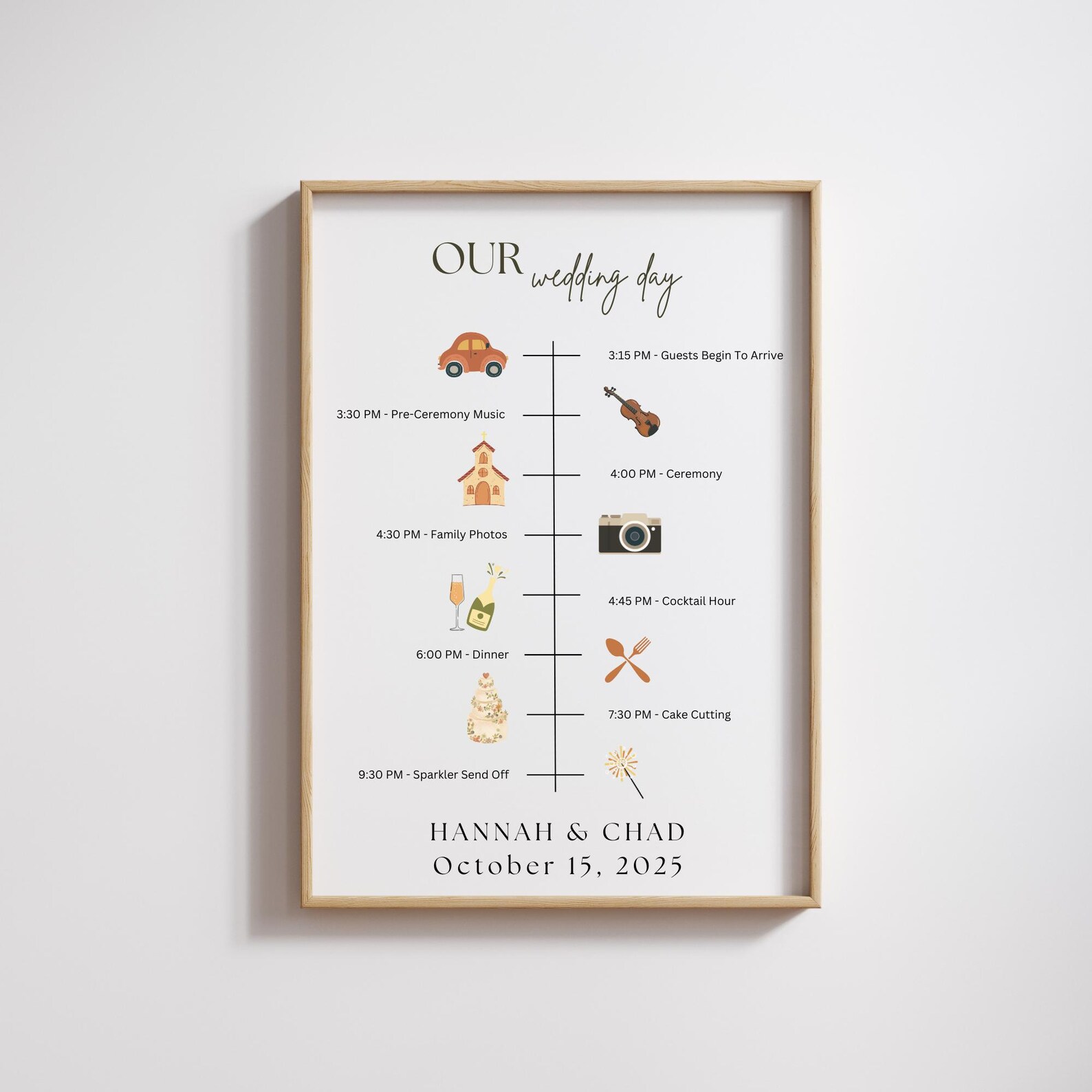 Custom Wedding Timeline Sign With Illustrations, Order of Events ...