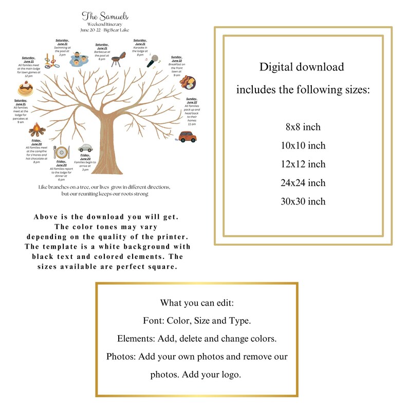 Editable Family Reunion Itinerary, Tree Design (PNG Digital Download ...