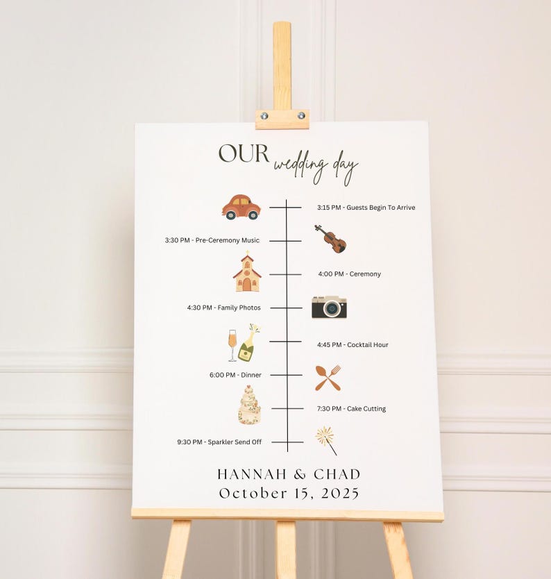 Custom Wedding Timeline Sign With Illustrations, Order of Events ...