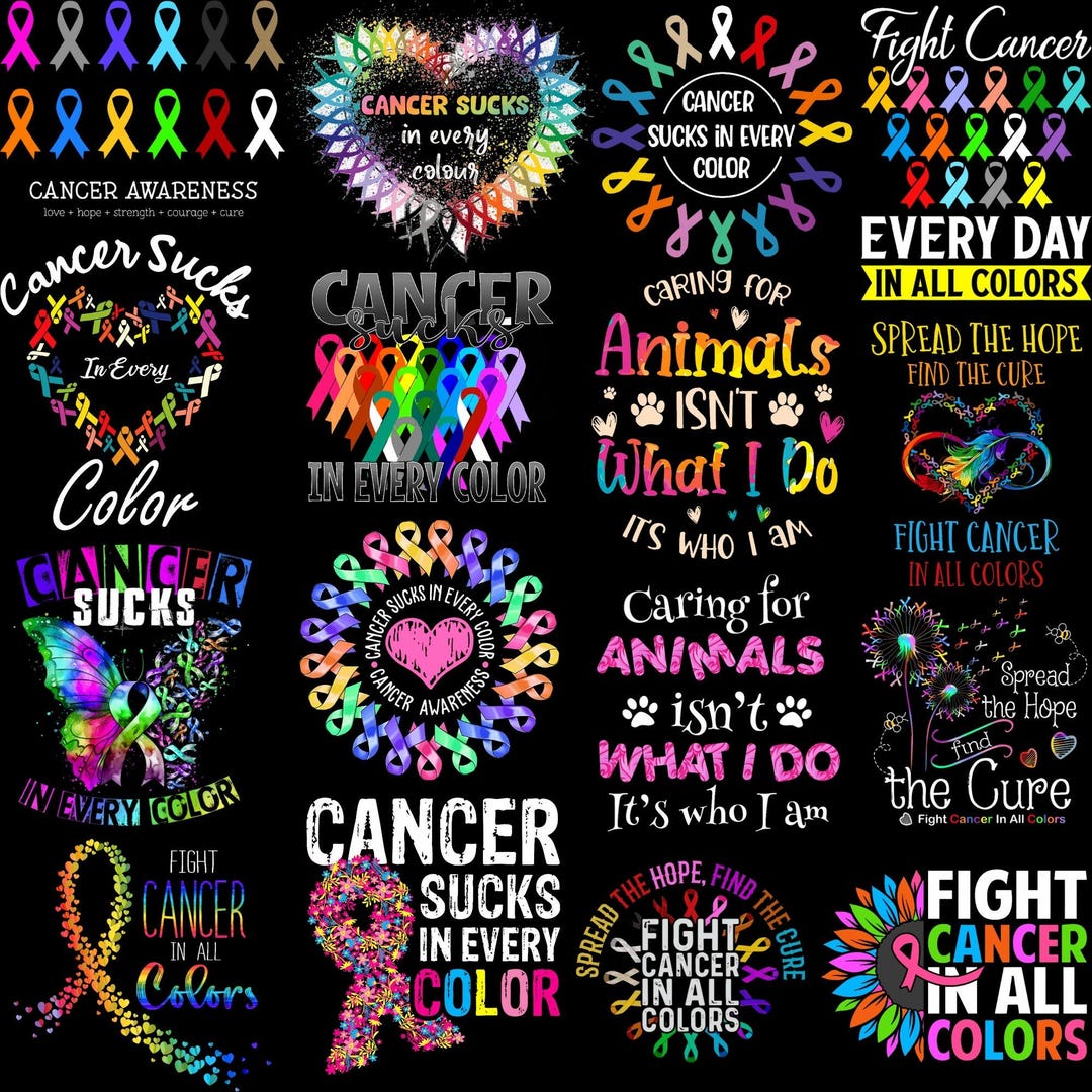 Cancer Awareness Shirt Design PNG, Fight Cancer in All Color Png Bundle ...