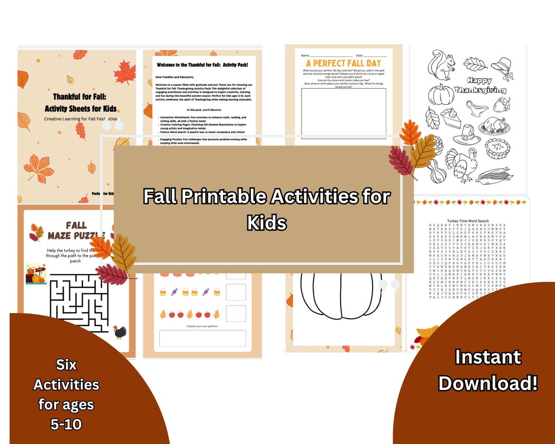 Fall and Thanksgiving Activity Bundle for Kids | Fun Fall-themed ...