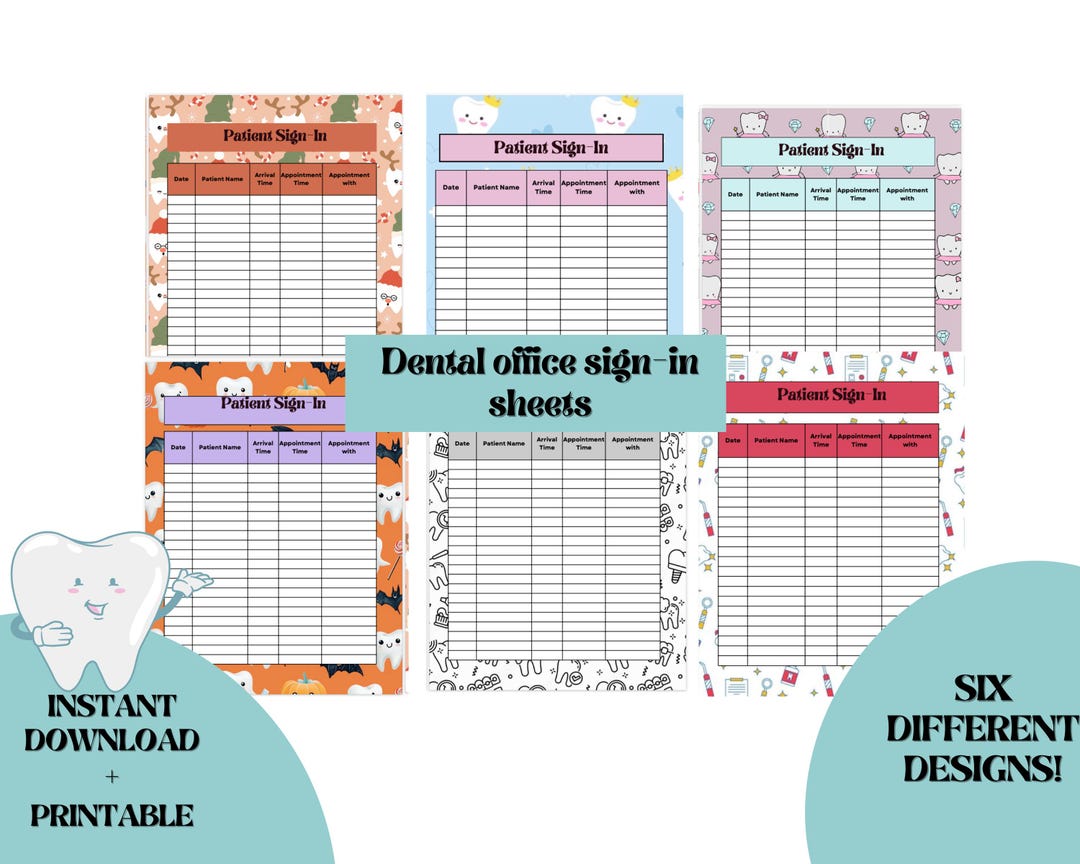 Cute Dental Office Sign-in Sheet, Patient Check-in, Pediatrics, Kids ...