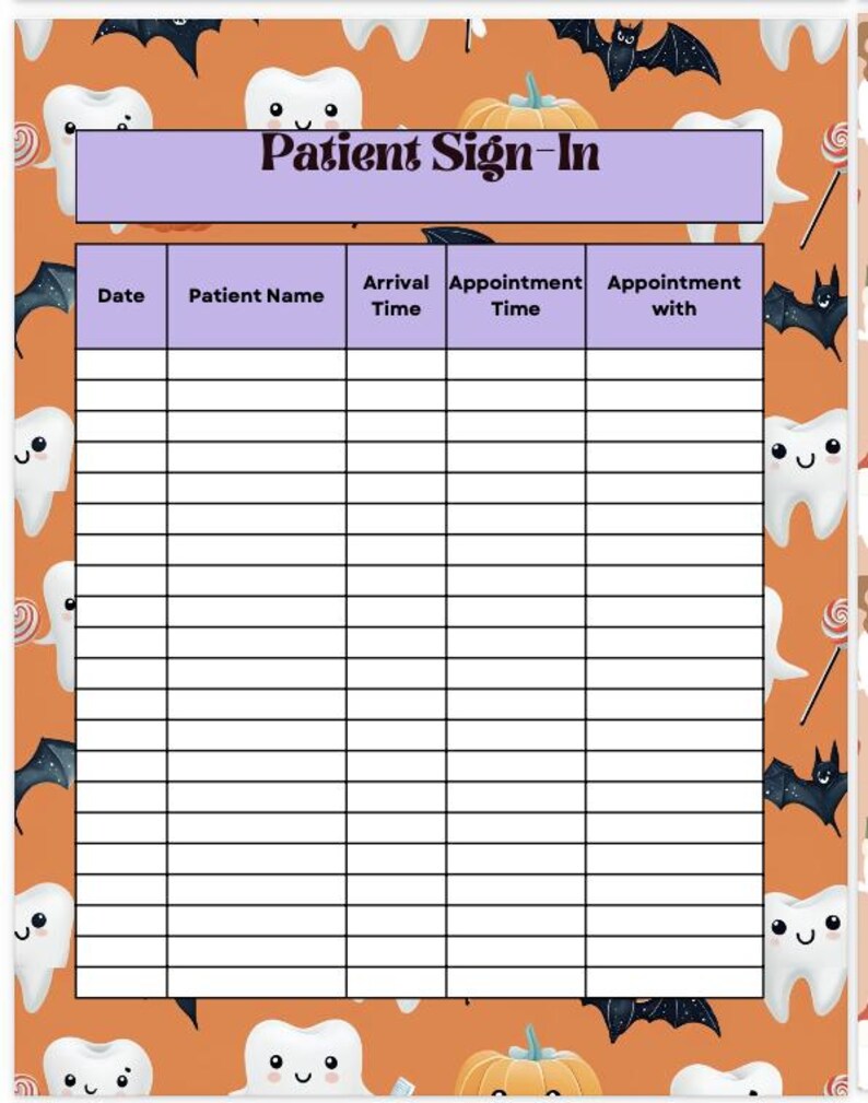 Cute Dental Office Sign-in Sheet, Patient Check-in, Pediatrics, Kids ...