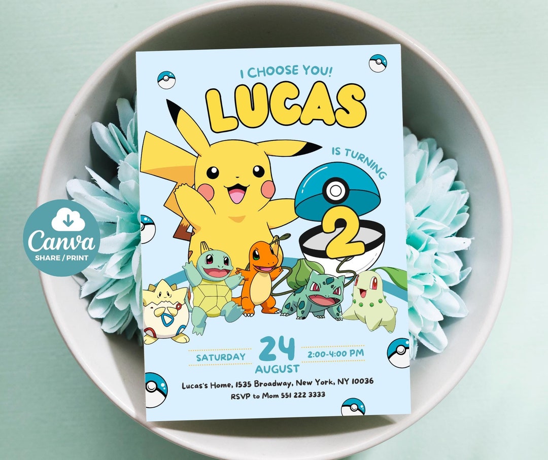 Editable Pokemon Birthday Invitation Pokemon Pikachu Birthday Party ...