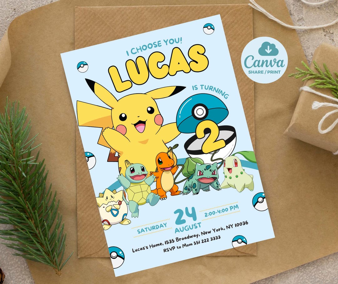 Editable Pokemon Birthday Invitation Pokemon Pikachu Birthday Party ...