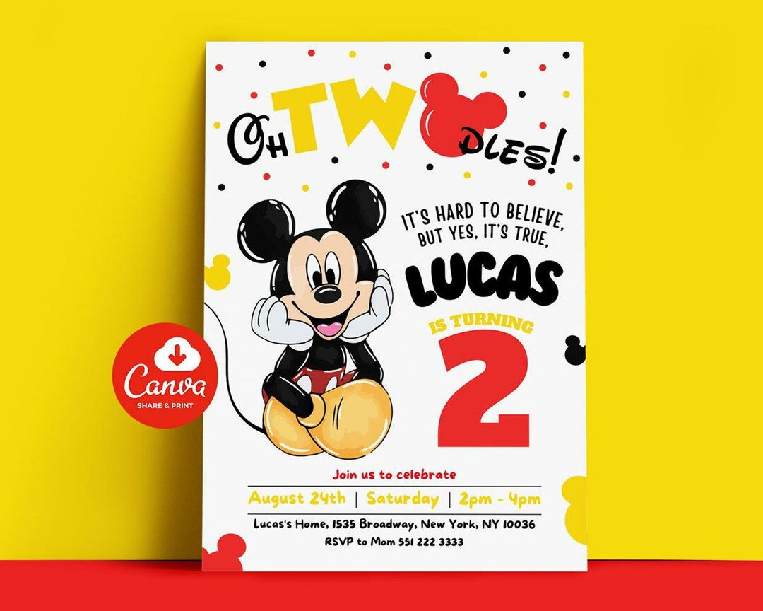 Mickey Mouse Twodles Invitation: Editable Birthday Invite (canva) - Etsy