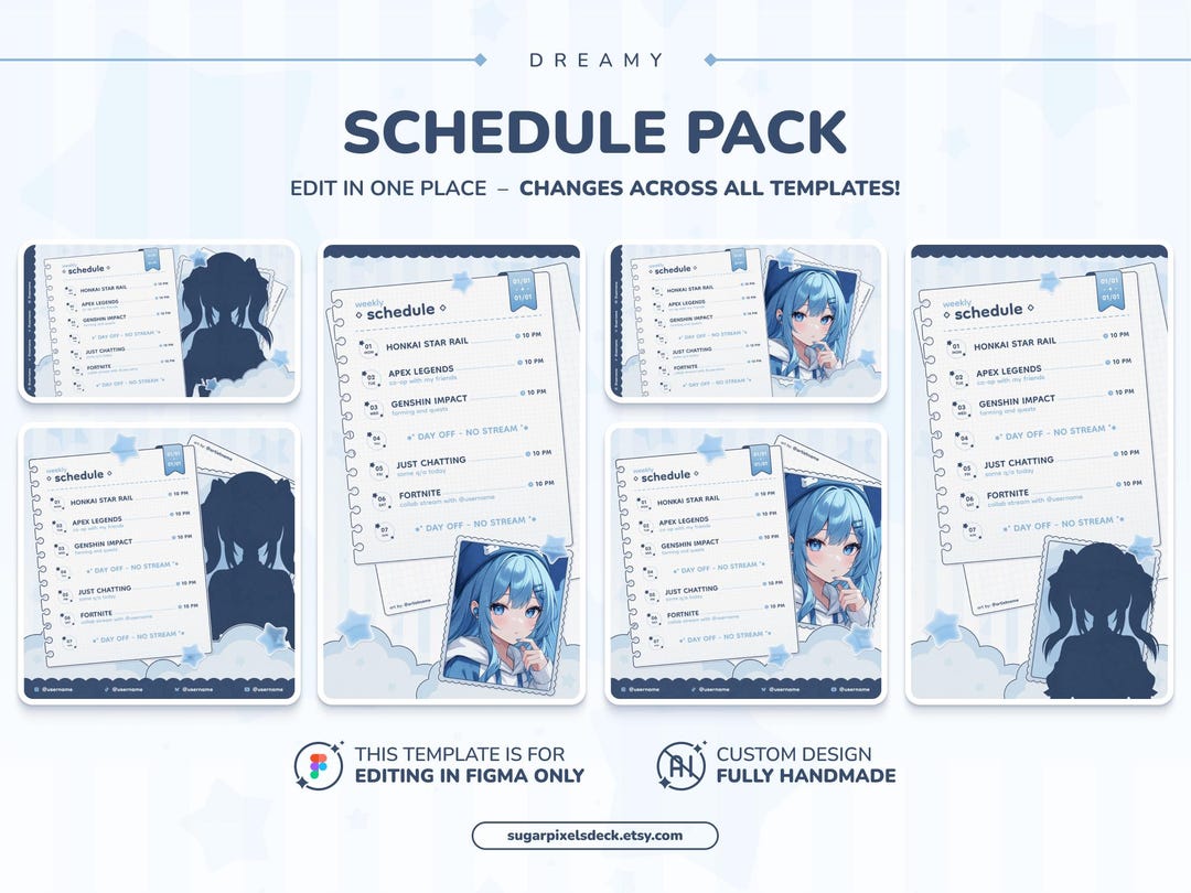 Blue Cute Notebook 5 Templates Stream Schedule Pack for Twitch Vtubers ...
