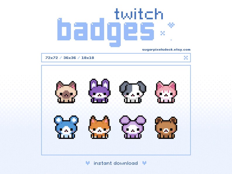 Pixel Art Twitch Badges | Kawaii Animal Sub Badges | Bunny Cat Dog Fox ...