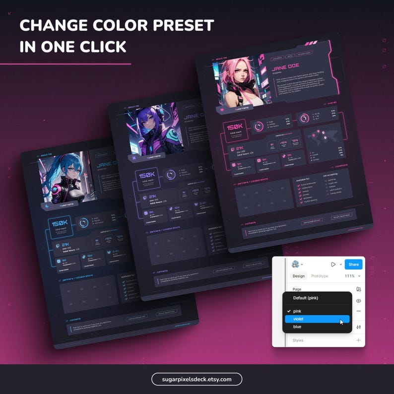 One Page Futuristic Neon Cyber Media Kit Template | Branding for Twitch ...