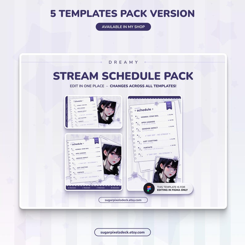 Cute Dreamy Violet Stream Schedule Template | for Twitch Youtube ...