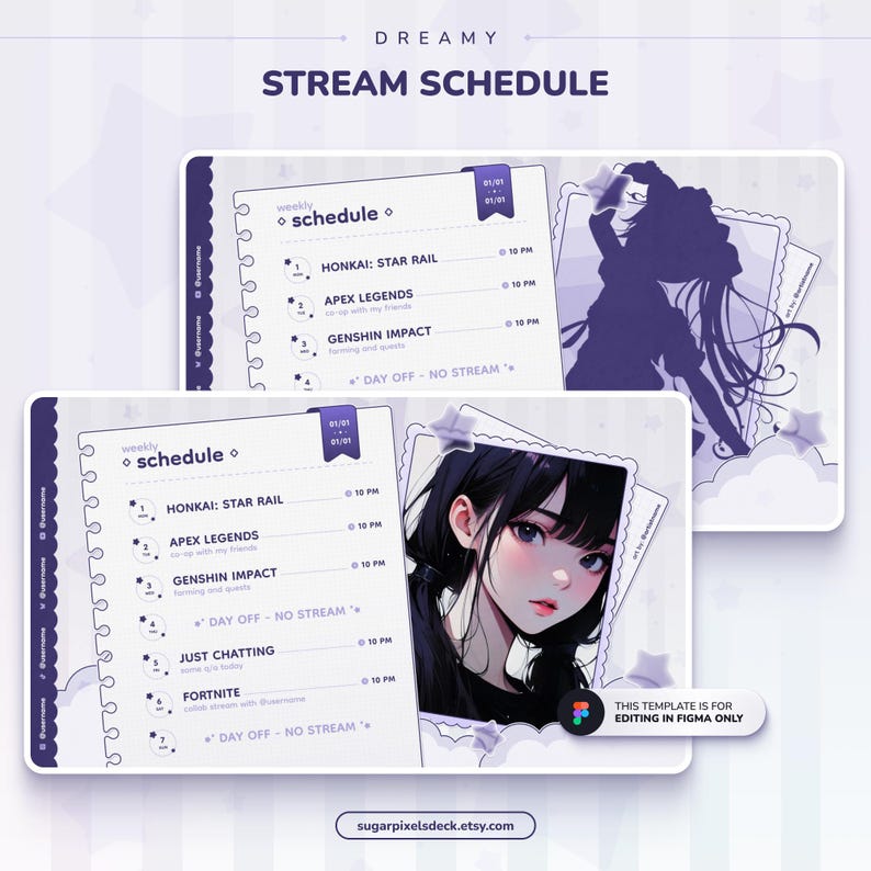 Cute Dreamy Violet Stream Schedule Template | for Twitch Youtube ...