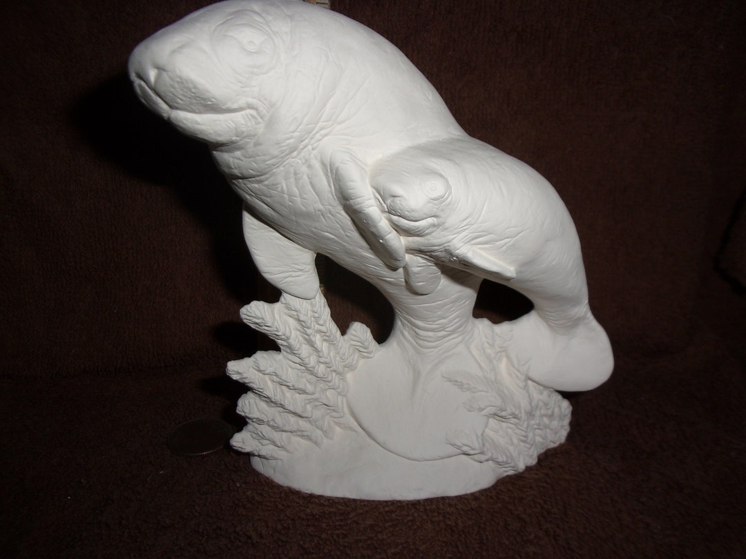 Manatee and Manatee Calf in Ceramic Bisque Ready to Be Painted Manatees ...