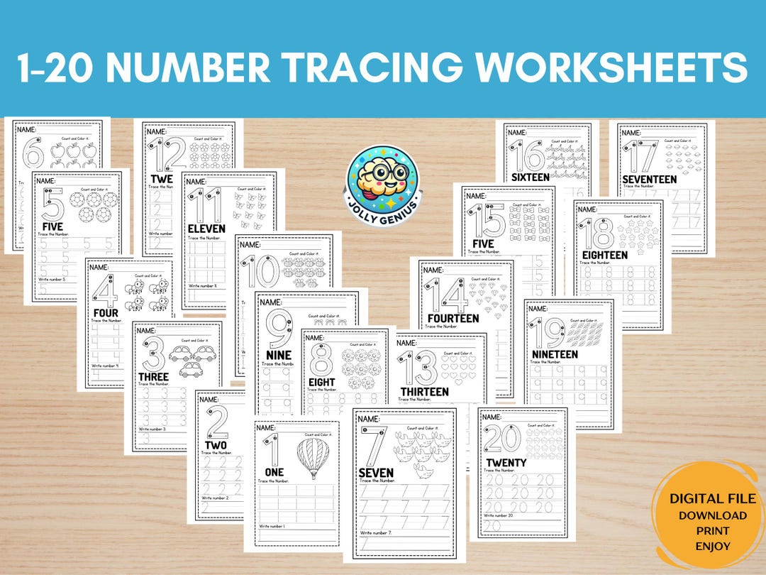 20 Number Tracing Worksheets, Traceable Numbers, Preschool Worksheets ...