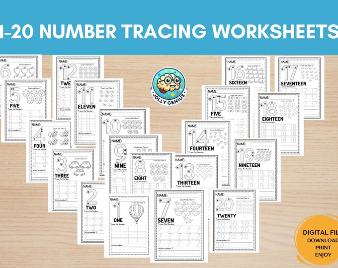Numbers 16-20 Printable Number Tracing Worksheets - Etsy Canada