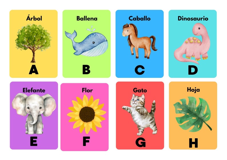 Spanish Animal Alphabet Flashcards for Kids, Printable Digital Learning ...