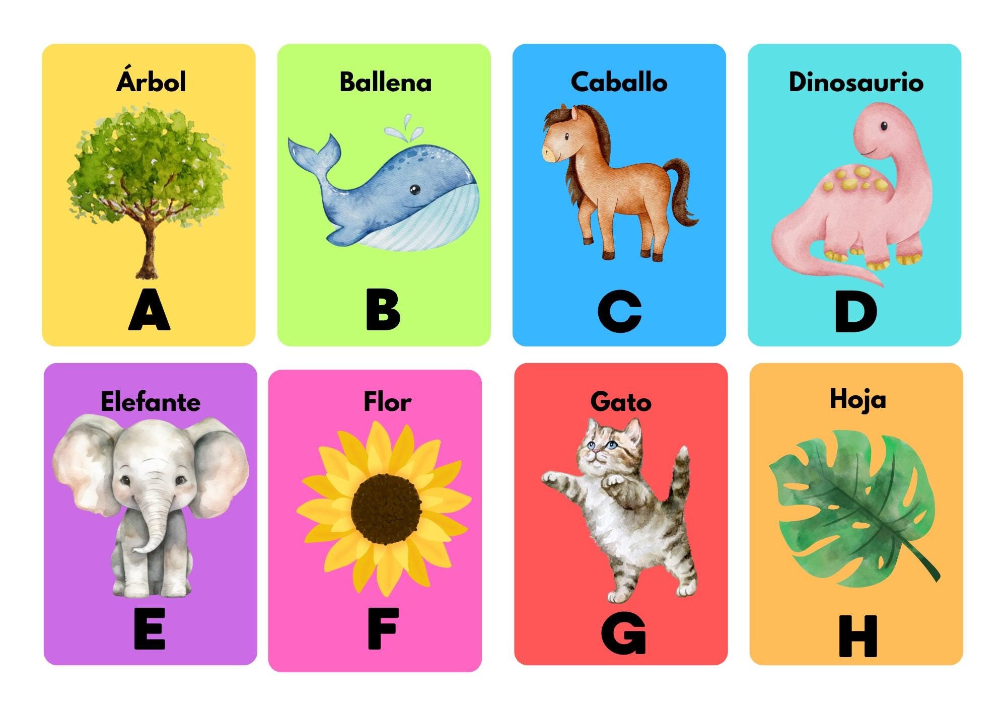 Spanish Animal Alphabet Flashcards for Kids, Printable Digital Learning ...