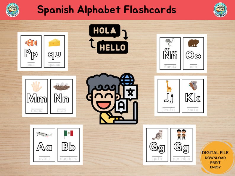 Colorful Printable Spanish Alphabet Flashcards, Educational Material ...