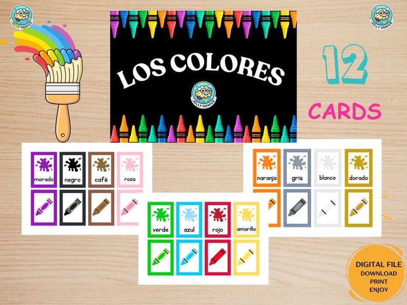 Spanish Color Flashcards for Kids | Educational Printable Cards | Paint ...