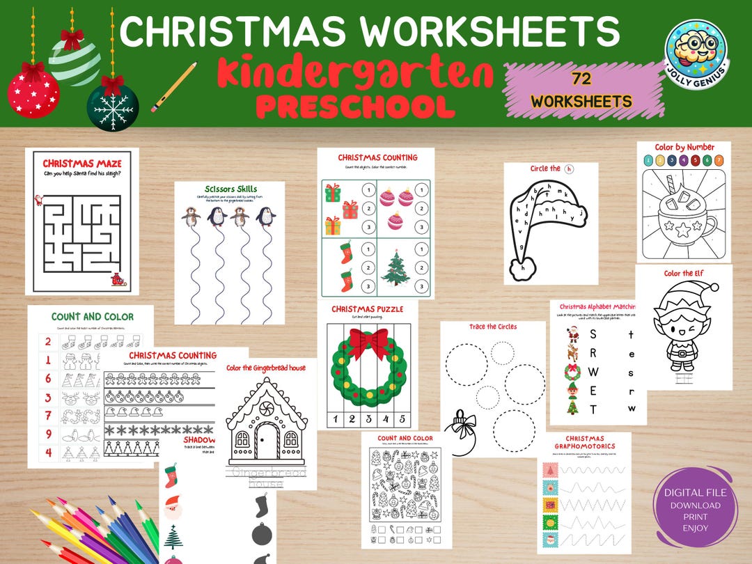 Christmas Activity Book for Preschool Kindergarten 72 Pages of Holiday ...