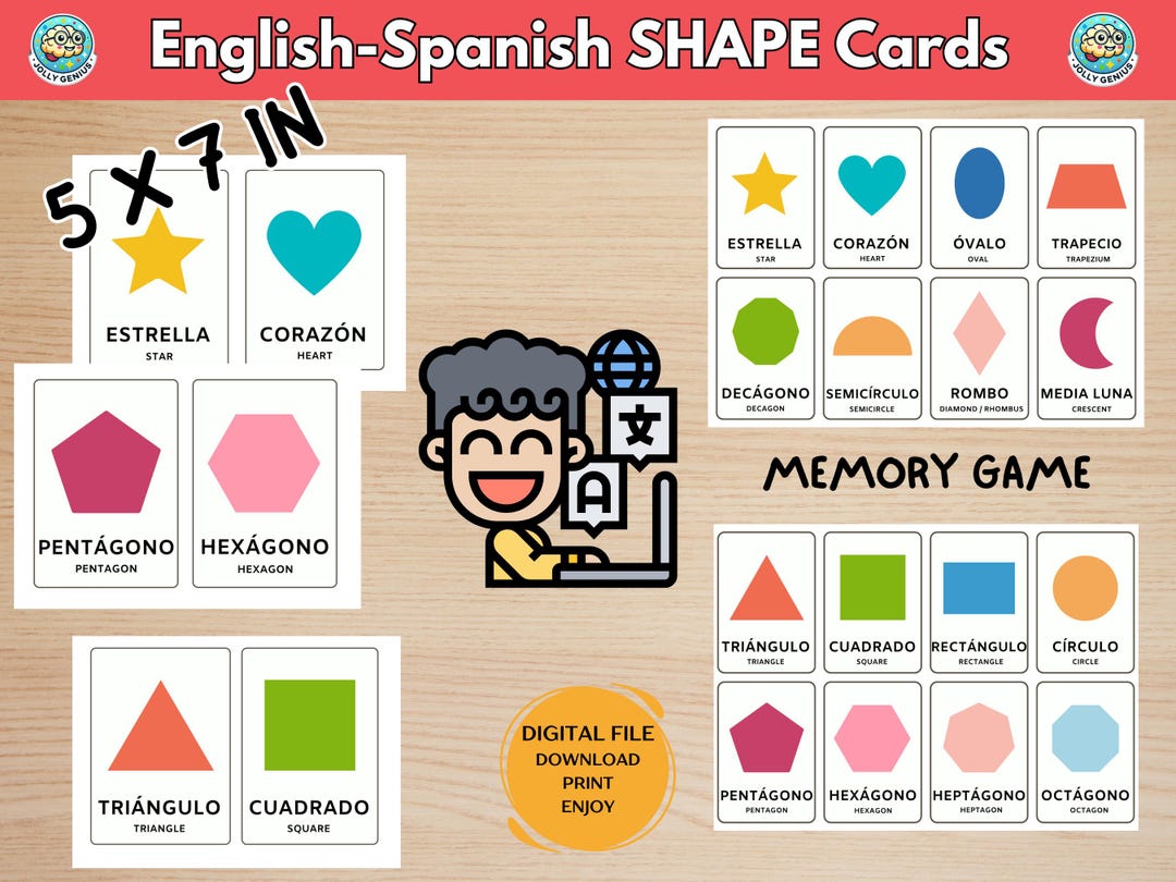 Spanish English Shapes Bilingual Flashcards 2 Sizes & Formats Modern ...