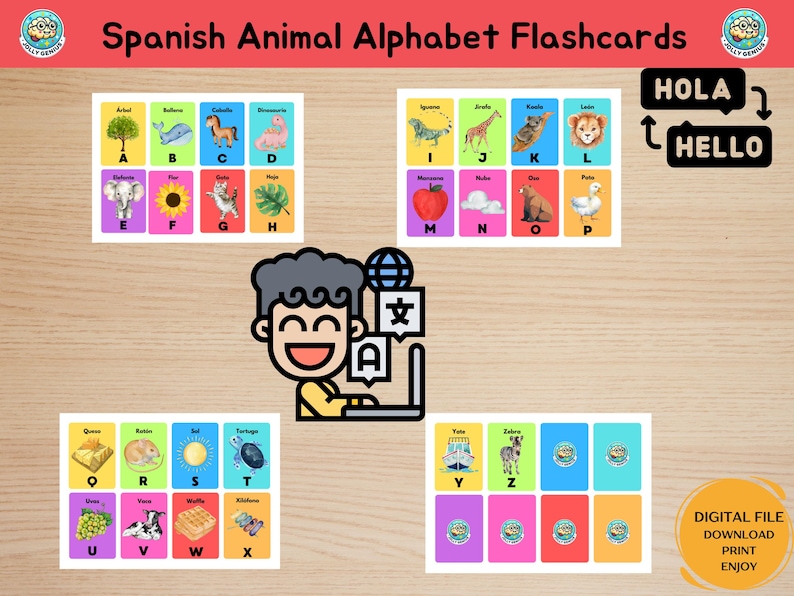 Spanish Animal Alphabet Flashcards for Kids, Printable Digital Learning ...