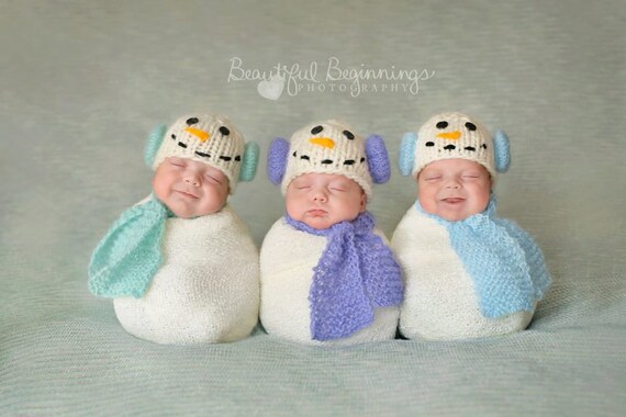Snowman Hat Scarf Set Knitted Newborn Christmas Photo Prop | Etsy