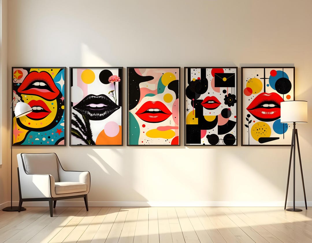 Psychedelic Lips Poster Set of 5 | Bold Pop Art Wall Decor (digital ...
