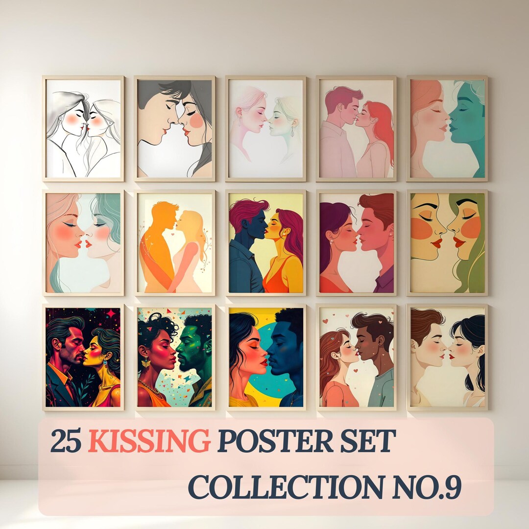 25 Kissing Poster Set | Bold & Romantic Couple Wall Art | Digital ...
