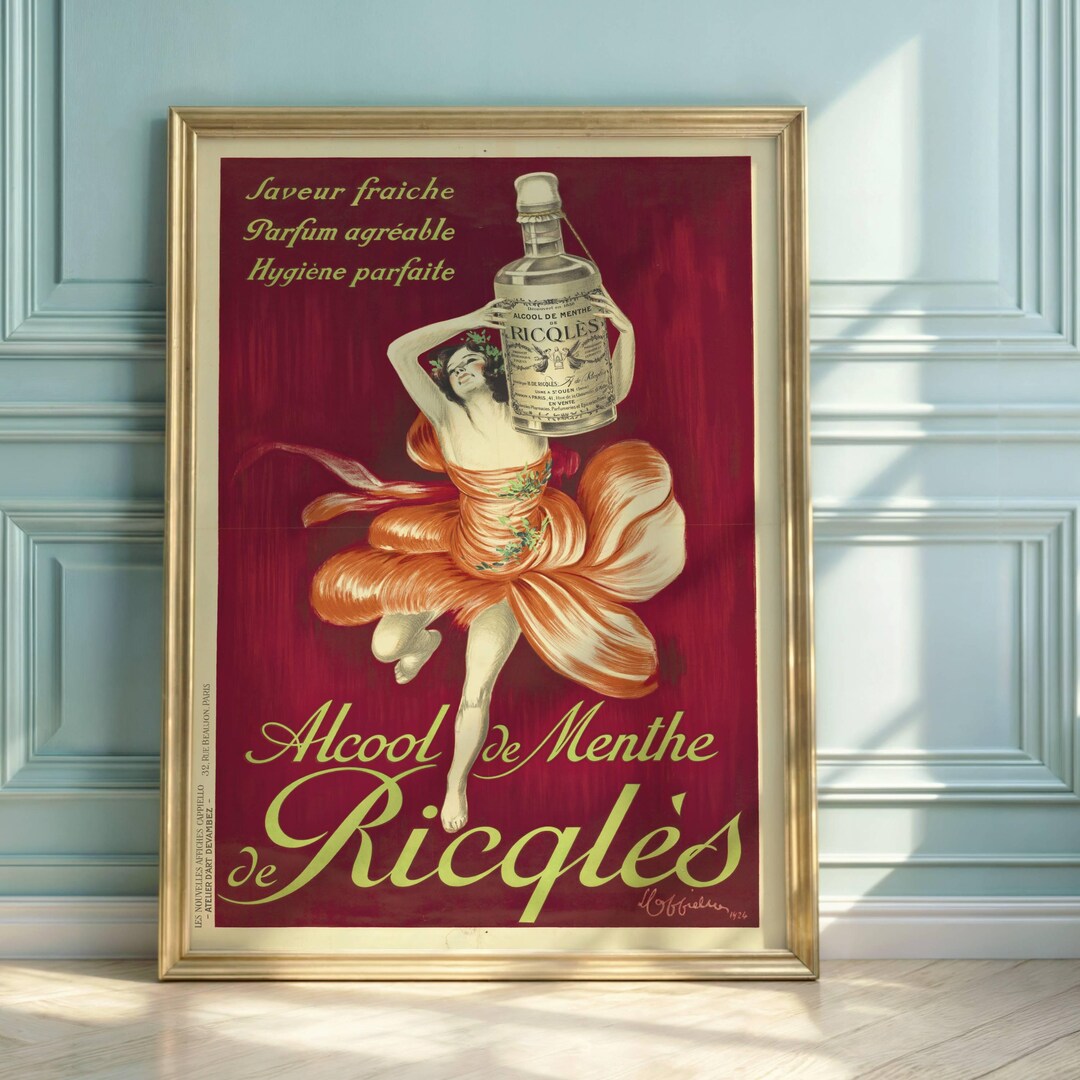 Alcool De Menthe Ricqles Poster | Cappiello 1924 Mint Liqueur Art ...