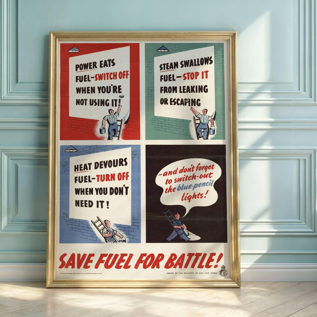 WWII UK Propaganda Poster | Save Fuel for War Effort | Retro Art Print ...
