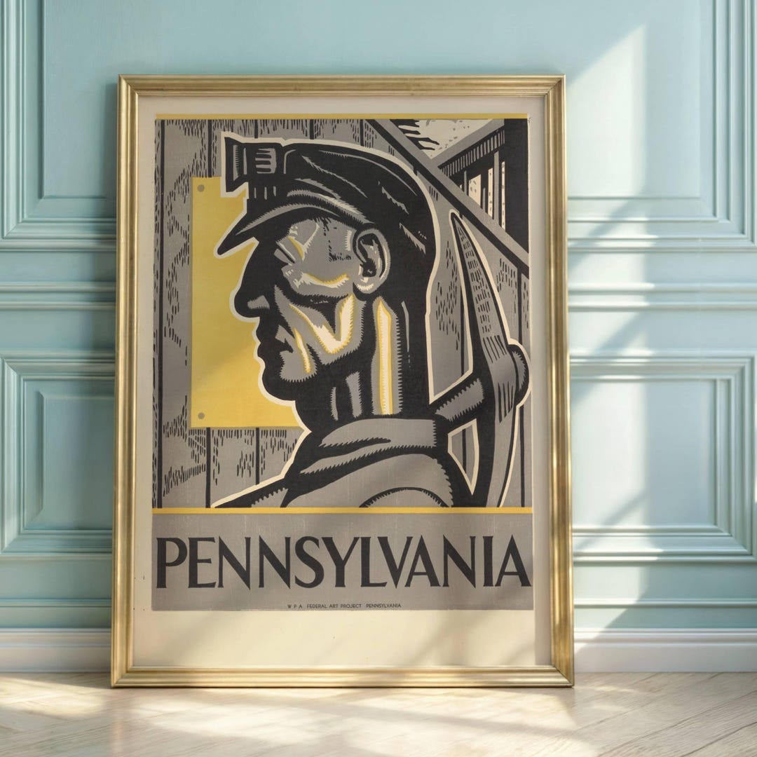 Vintage WPA Coal Mining Art Poster | Pennsylvania Miner | Art Deco ...