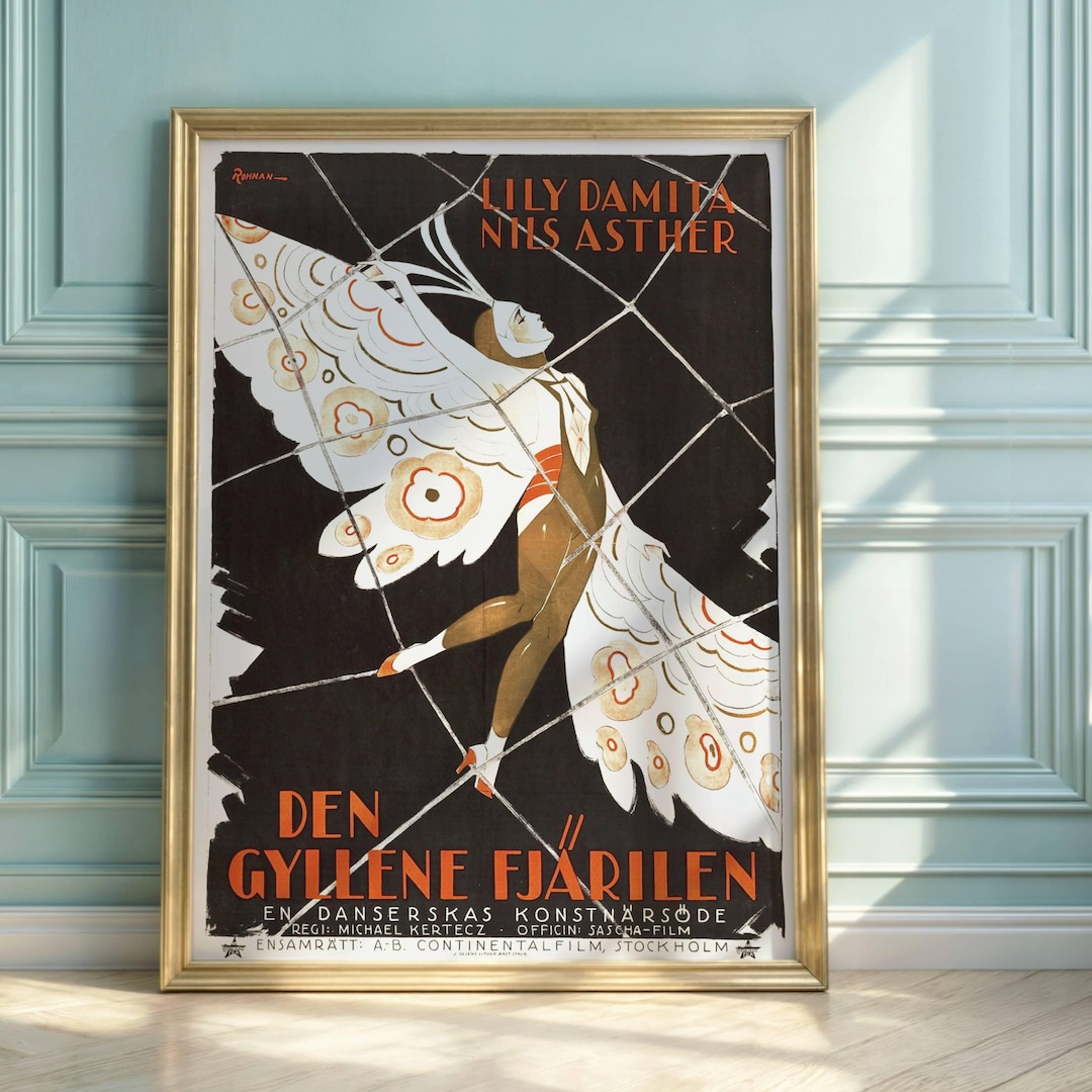 Vintage Art Deco Movie Poster | Den Gyllene Fjärilen | 1920s Film Decor ...