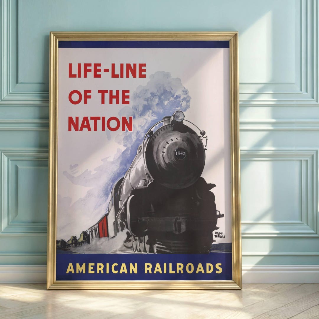 Vintage 1942 Railroad Poster: WWII Steam Locomotive Patriotic Art - Etsy UK